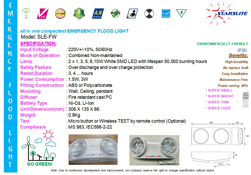 ĐÈN KHẨN CẤP STARSLITE SLE-FW 2x6W - CHUYÊN PHÂN PHỐI CHÍNH HÃNG SẢN ...